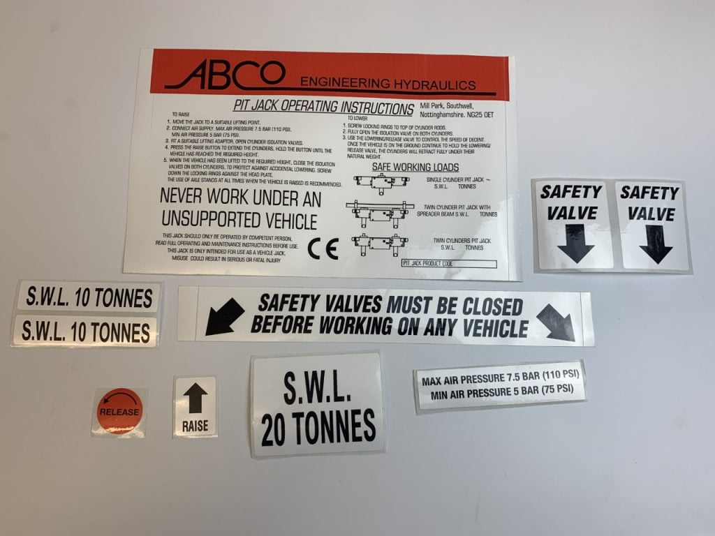 Sticker Kit for Threaded Rod Style Pit Jack - ABCo Engineering Hydraulics