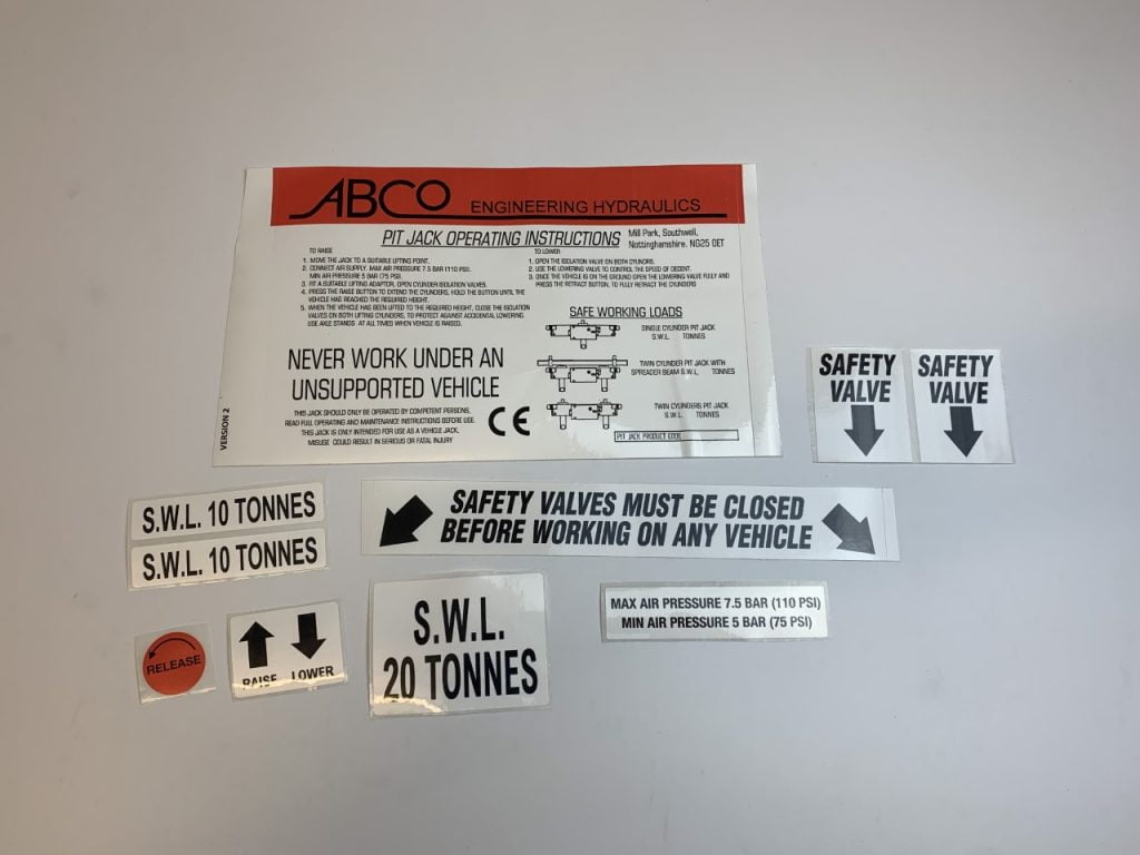 Sticker Kit for Chrome Rod Style Pit Jack - ABCo Engineering Hydraulics